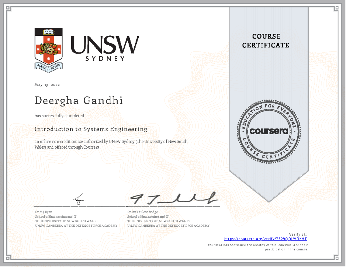 Introduction to Systems Engineering - UNSW Course Completion - Studocu