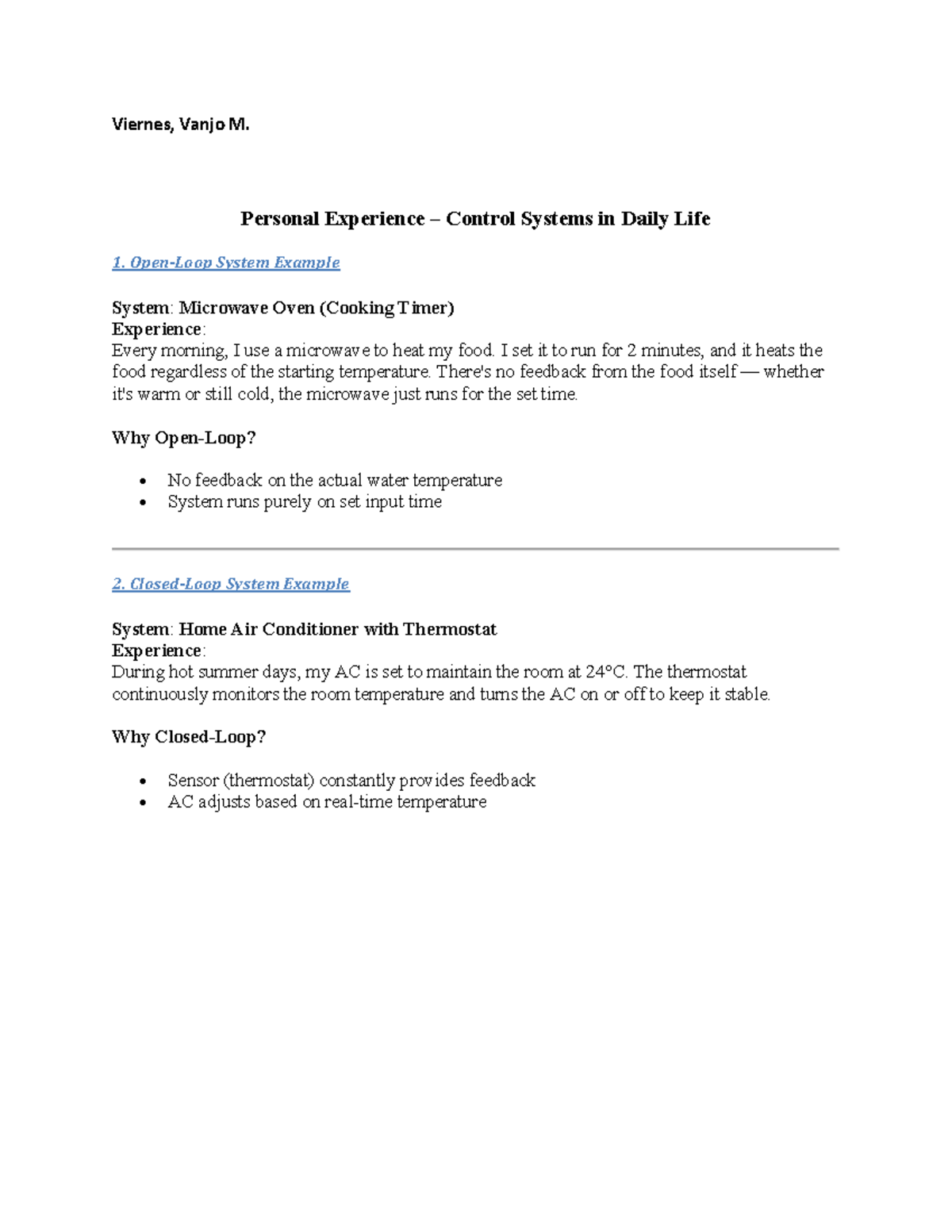 Personal Experience with Control Systems: Microwave & AC - Studocu