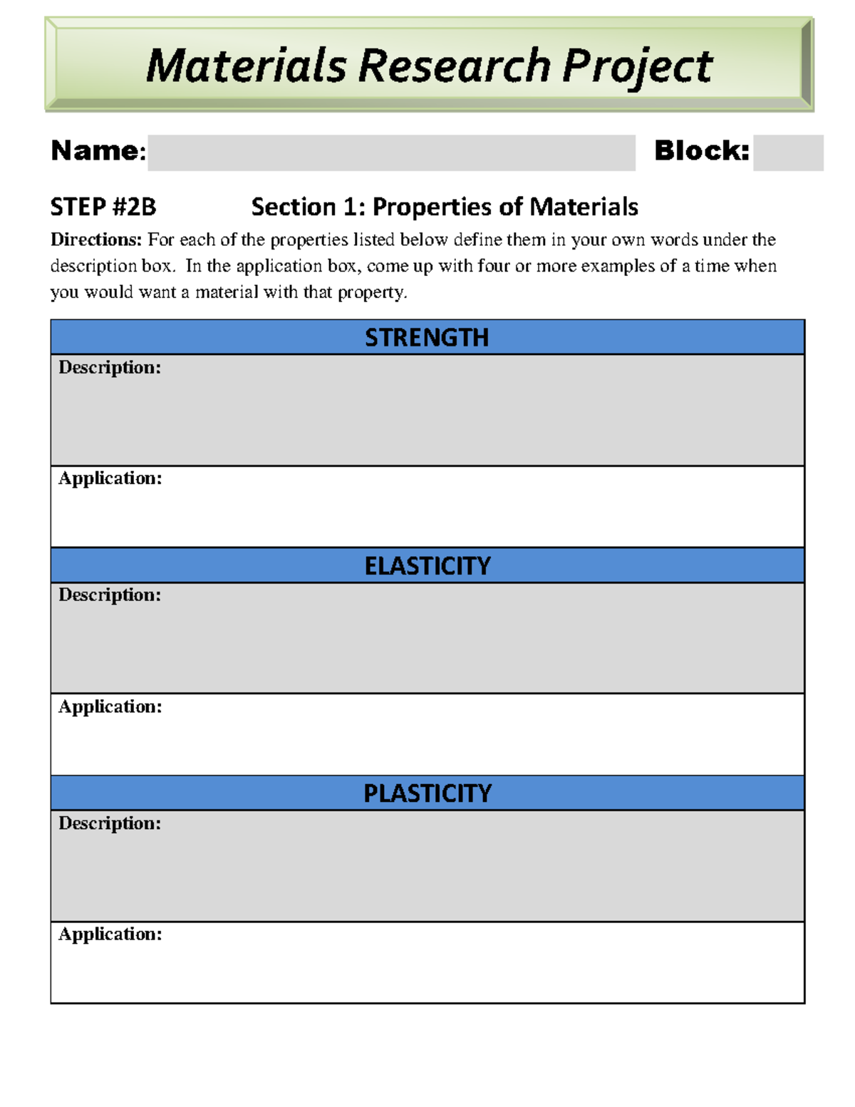Materials Research Packet - rtr Name: Block: STEP #2B Section 1 ...