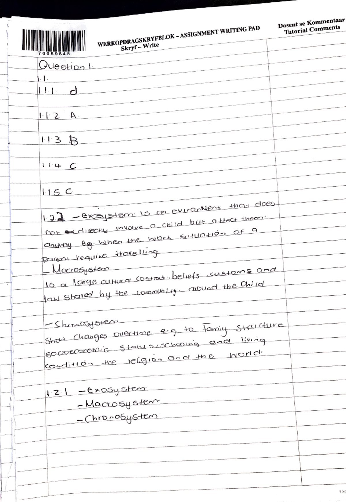 Assignment Writing Pad: Tutorial Comments for Course 70059845 - Studocu
