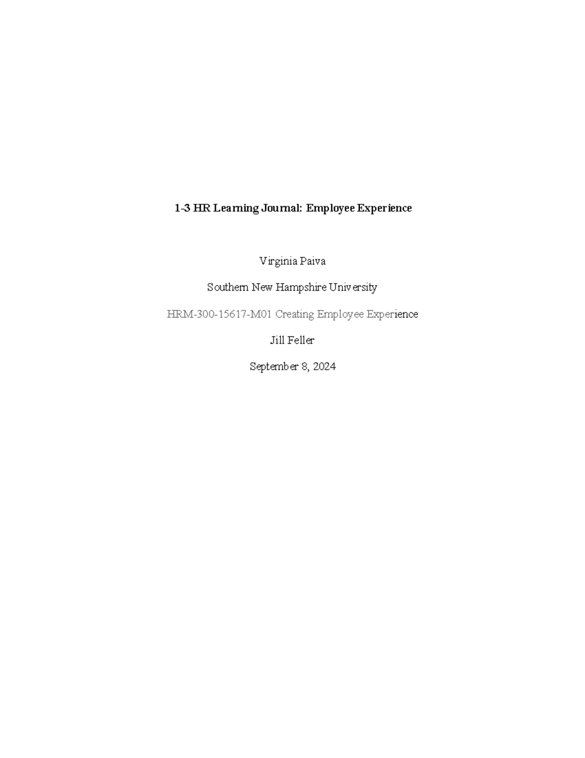HRM-300-15617-M01: Employee Experience Learning Journal - Studocu