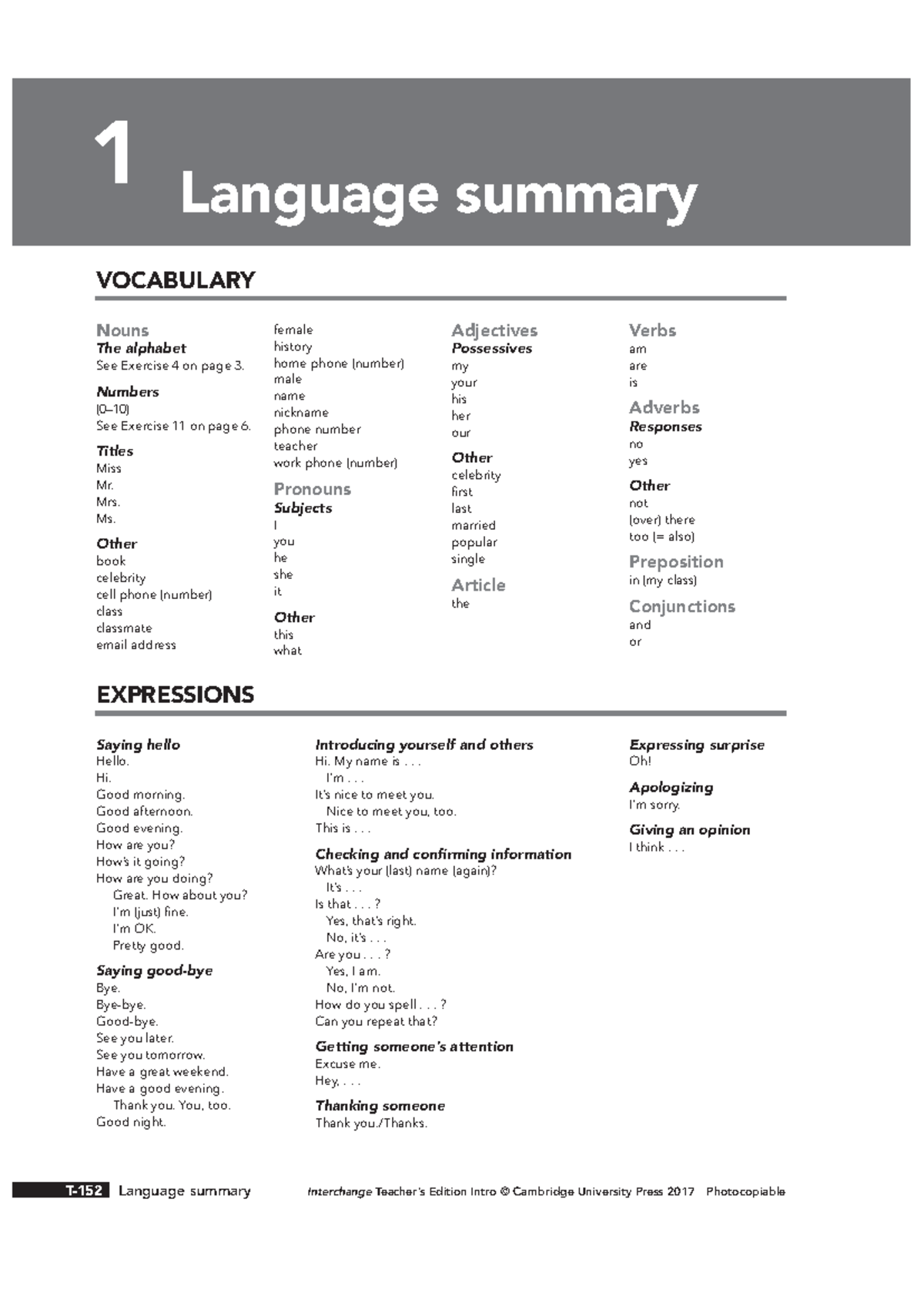 Interchange Intro Language Summary - T-318 Language summary Interchange ...