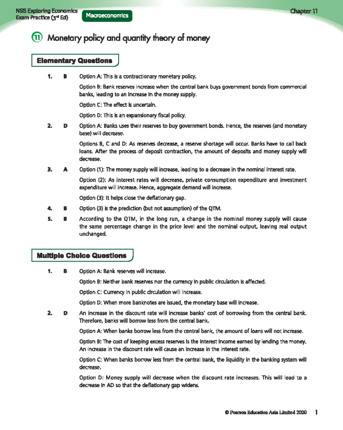 NSS Exploring Economics Chapter 11 Exam Practice (3rd Ed) on Monetary ...