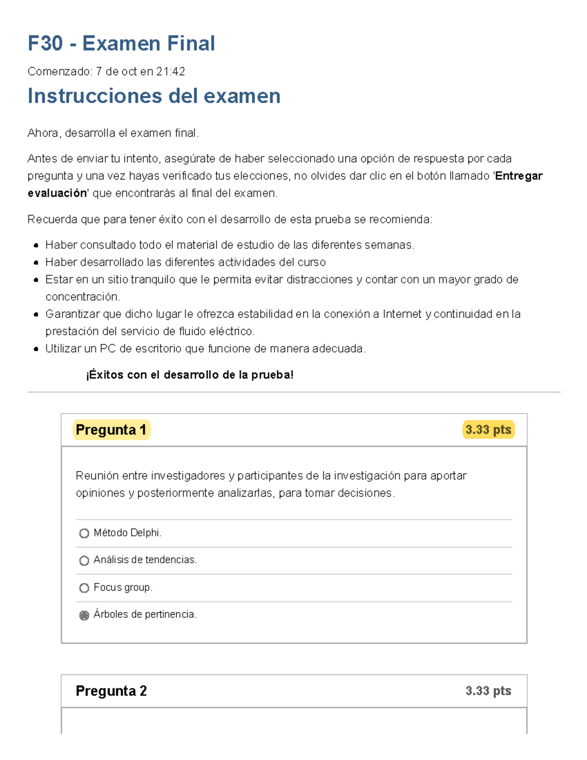 F30 - Examen Final: Instrucciones y Preguntas Clave - Studocu