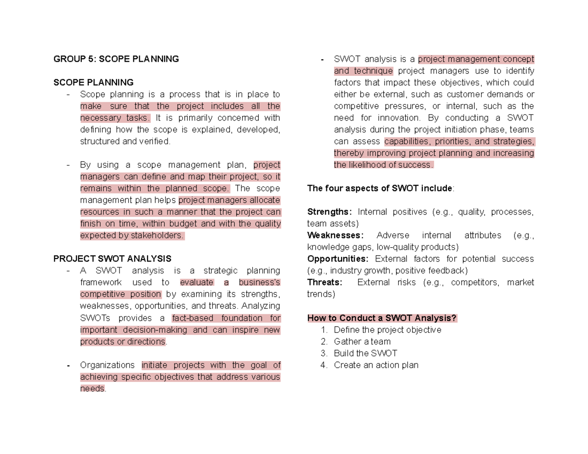 Scope- Planning- Handouts - GROUP 5: SCOPE PLANNING SCOPE PLANNING ...