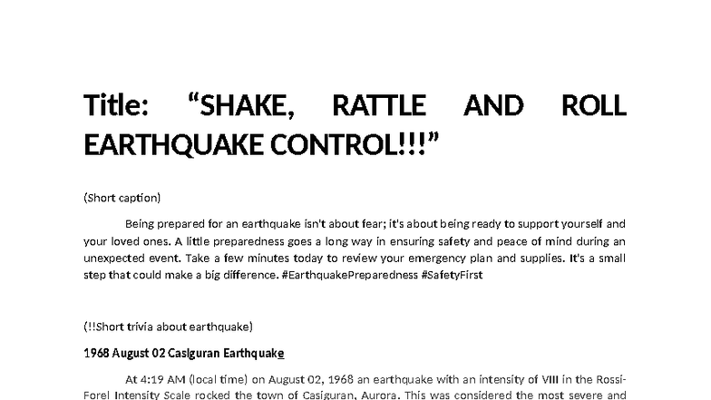 Title: DRRR Brochure: Earthquake Preparedness Guide (2025) - Studocu
