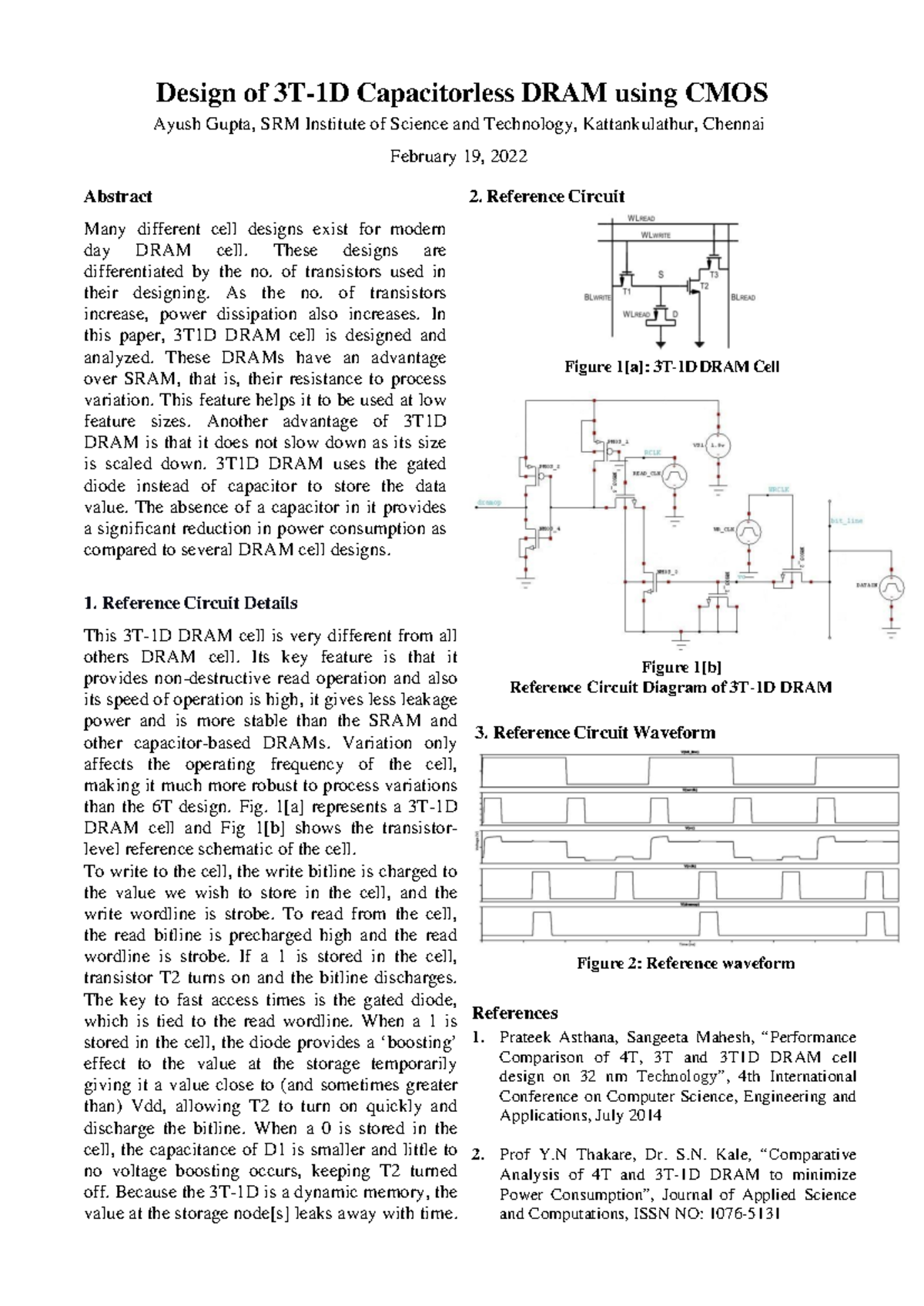Design of Capacitorless 3T1D DRAM Using CMOS - Initial Report - Studocu
