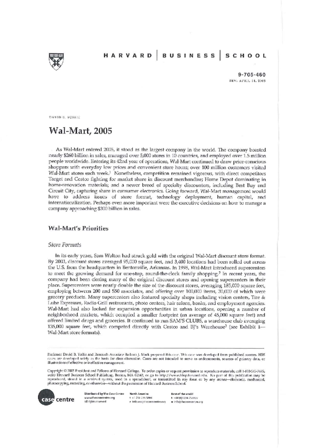 Walmart Management Case Study (12 100 E) - April 2005 Analysis - Studocu