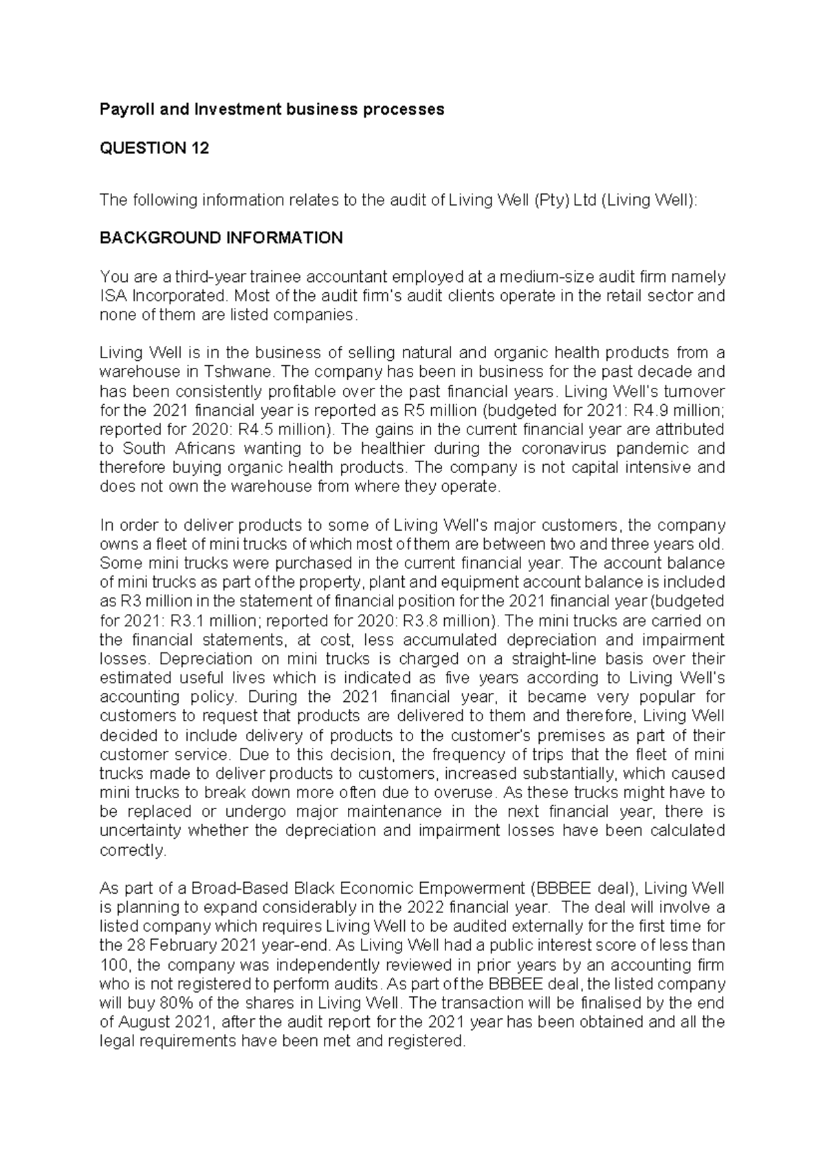 Payroll and Investment Business Processes Case Study AUE3761 - Studocu