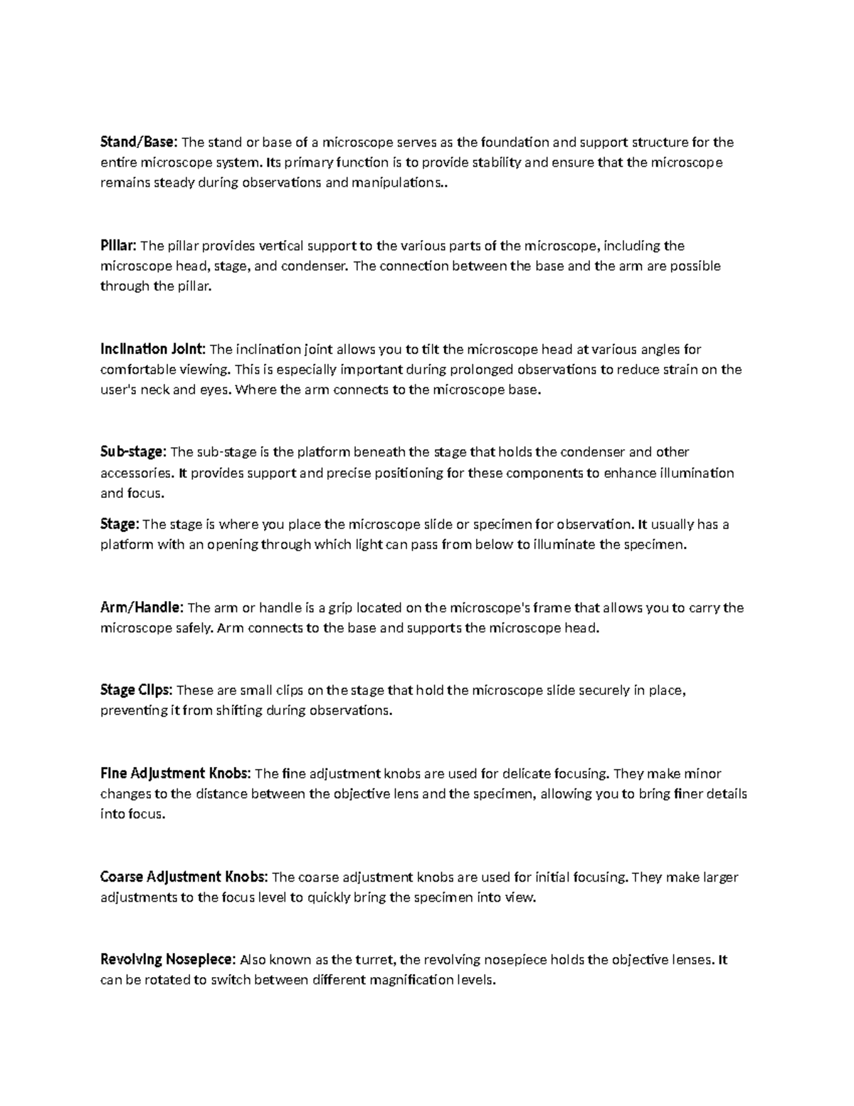 Microscope Functions and Parts Overview: A Comprehensive Guide - Studocu