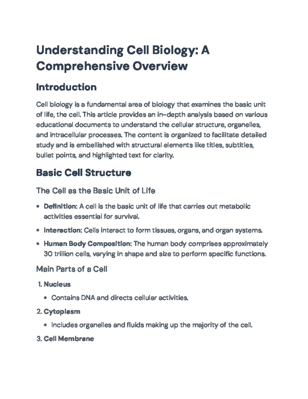 Cell Biology Overview: Structure, Function, and Transport Mechanisms ...