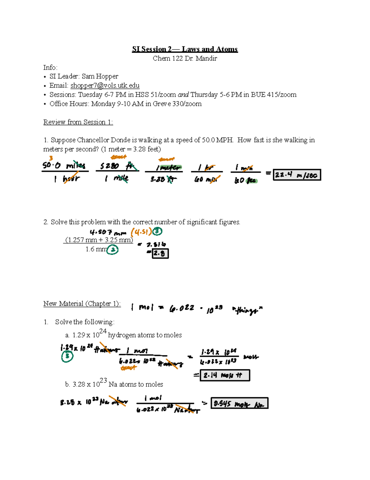 Si Session 2 Dr Mandir - SI Session 2— Laws and Atoms Chem 122 Dr ...