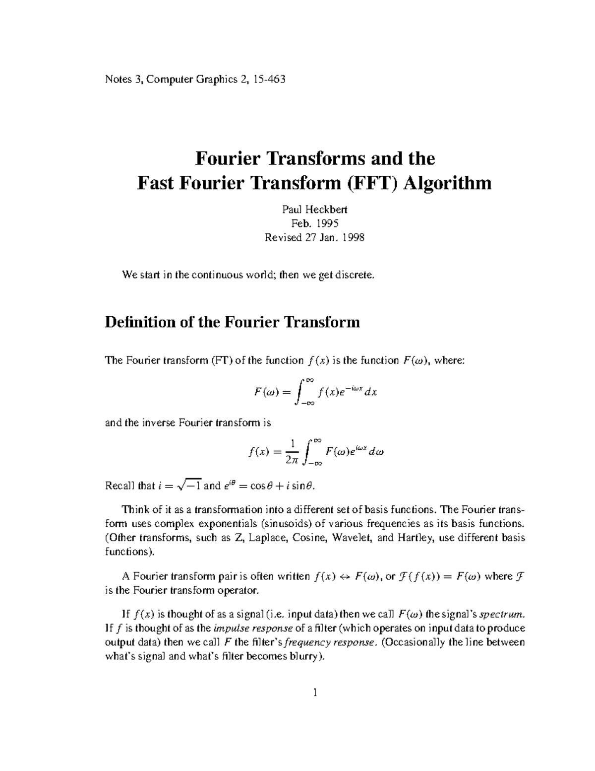 Fourier Transforms & FFT Algorithm Notes (CG2) - Studocu