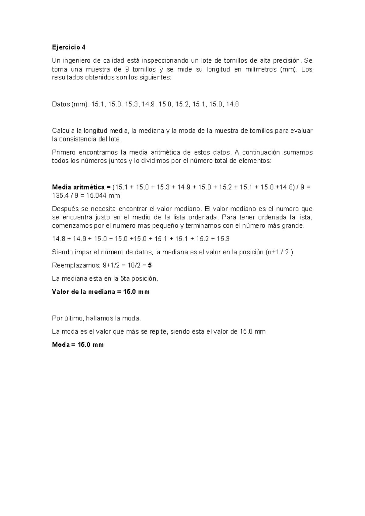 PC 1 - Ejercicio 4: Análisis de Longitudes de Tornillos - Studocu