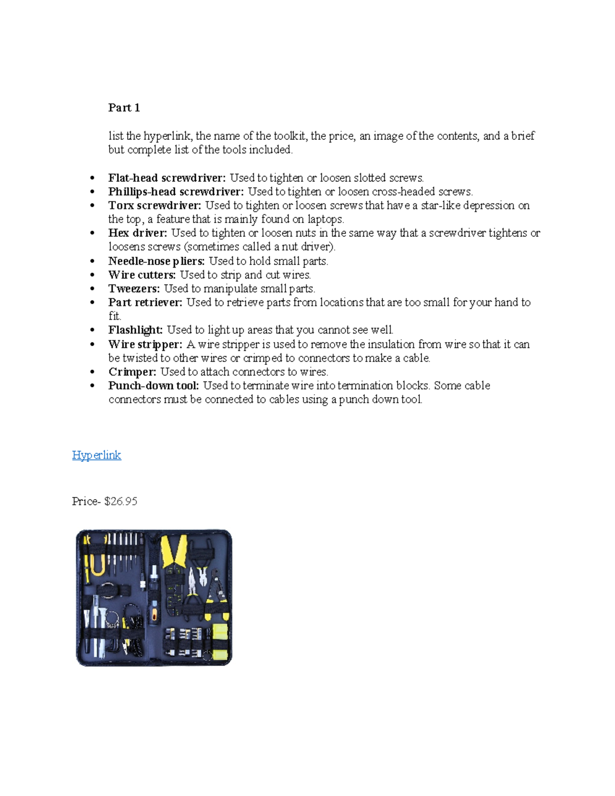 1.14, 101 - Assignment - list the hyperlink, the name of the toolkit ...