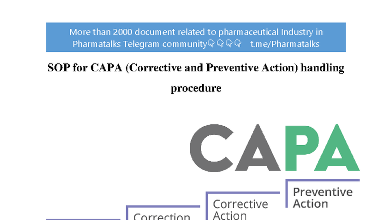 CAPA Handling Procedure SOP for Pharma Industry - Pharmatalks - Studocu