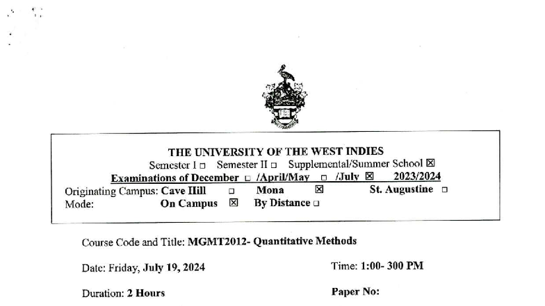 Mgmt2012 Final Exam Quantitative Methods July 2024 Studocu