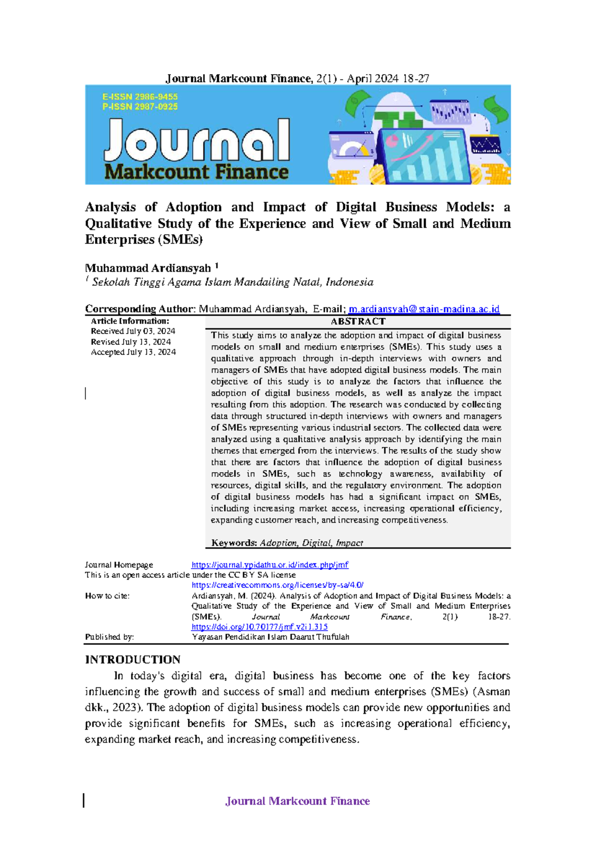 Analysis of Digital Business Model Adoption & Impact on SMEs: A ...