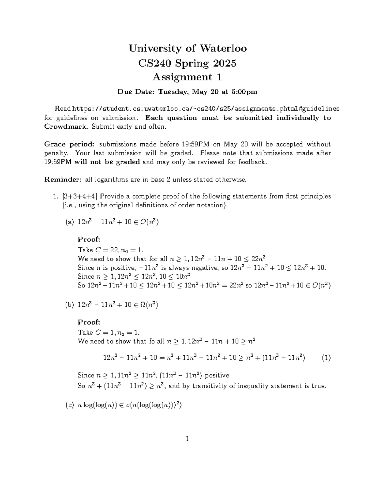 CS240 Spring 2025 Assignment 1 Guidelines and Proofs - Studocu