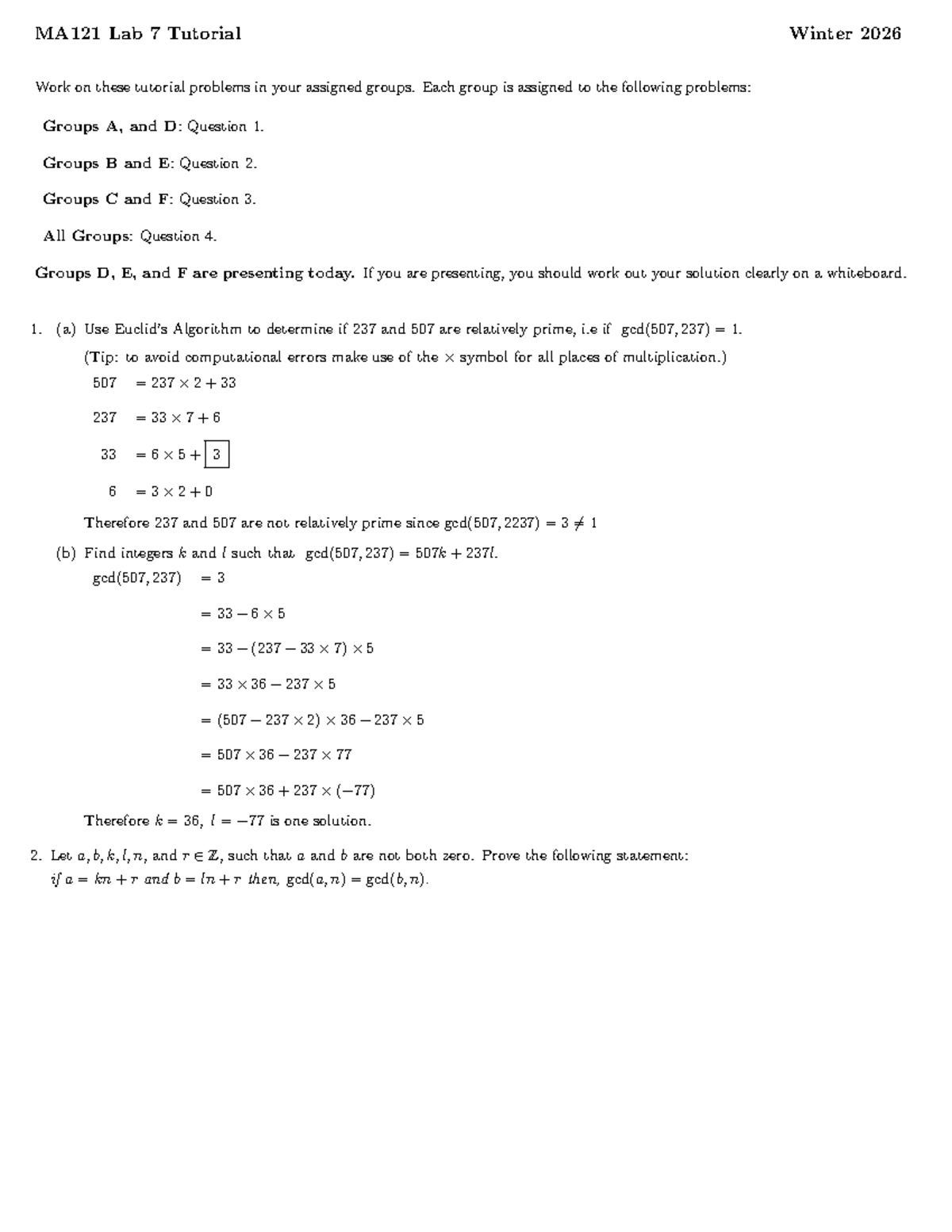 MA121 Lab 7 Tutorial Solutions Winter 2026 - Studocu