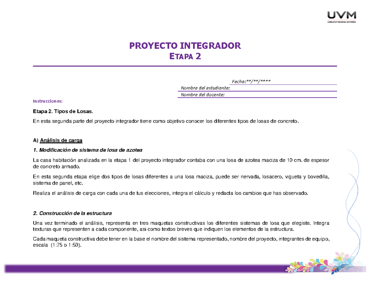 Proyecto Integrador Unidad 3: Etapa 2 - Tipos de Losas - Studocu