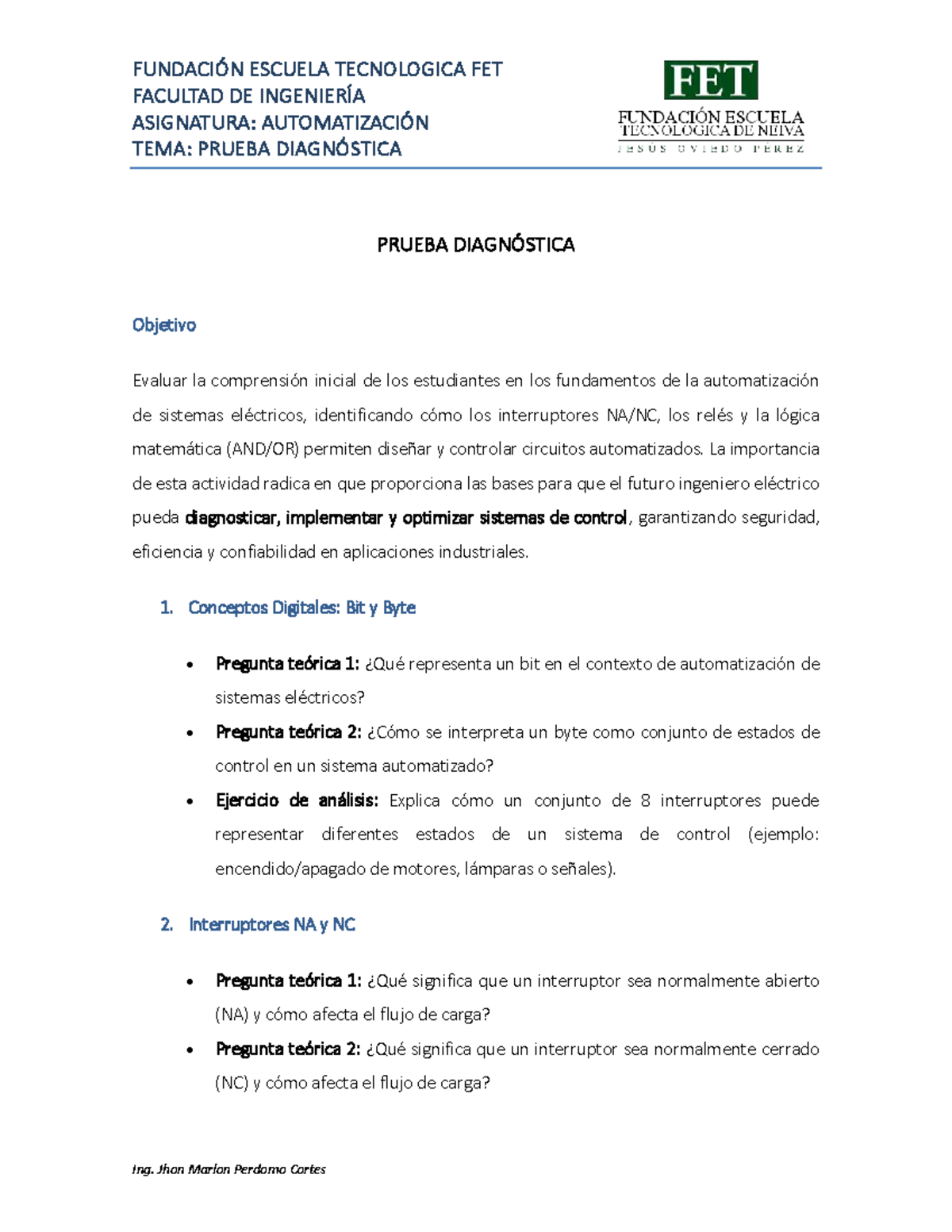 Prueba Diagnóstica de Automatización - FET - G3 - Studocu