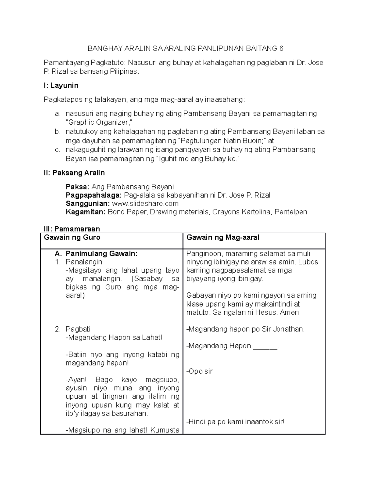 Banghay Aralin SA Araling Panlipunan Baitang 6 - BANGHAY ARALIN SA ...