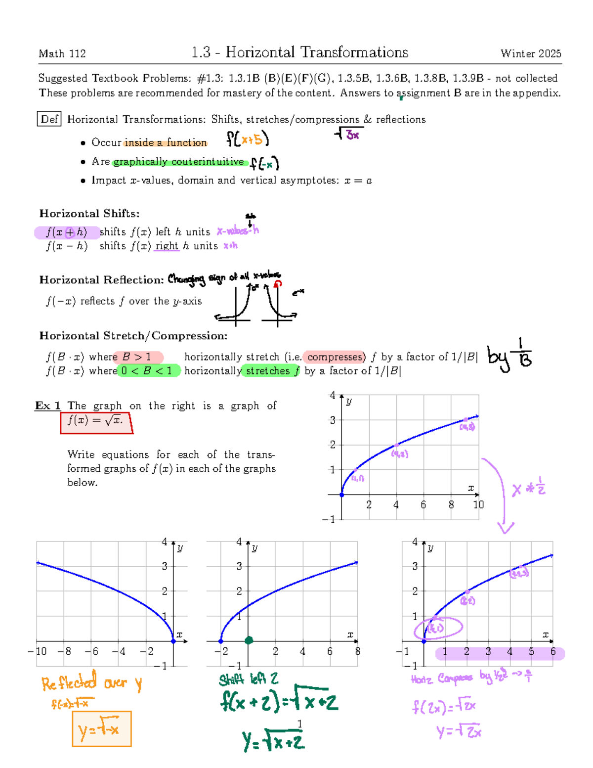 Math 112 - Horizontal Transformations Lecture Notes Winter 2025 - Math ...