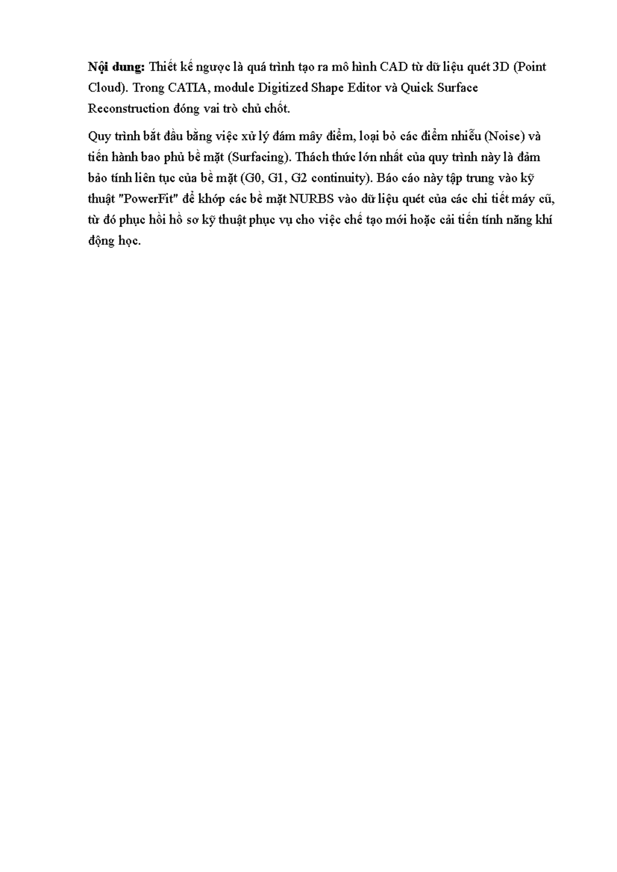 Quy trình thiết kế ngược (Reverse Engineering) trên CATIA - Studocu