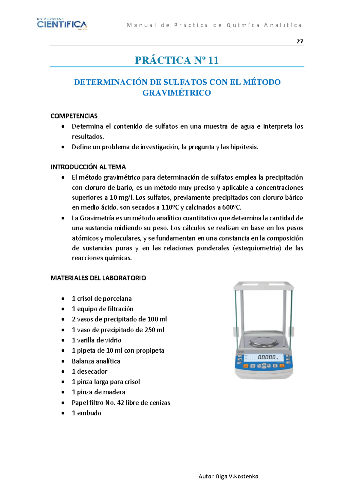 Práctica N° 11: Determinación de Sulfatos por Método Gravimétrico - Studocu