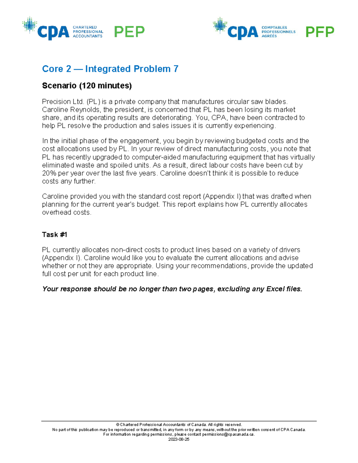 CO2-2601E-IP07 - Precision Ltd. Cost Allocation & Jigsaw Blade Analysis ...