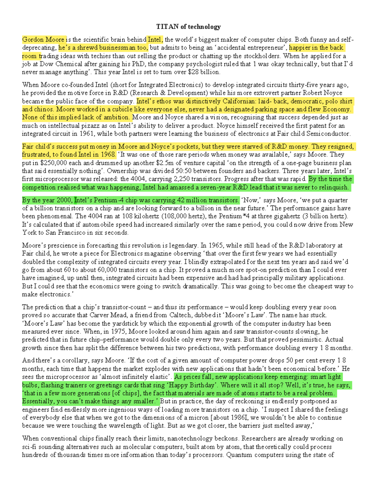Titan of Technology: Gordon Moore and the Rise of Intel (SD-3) - Studocu