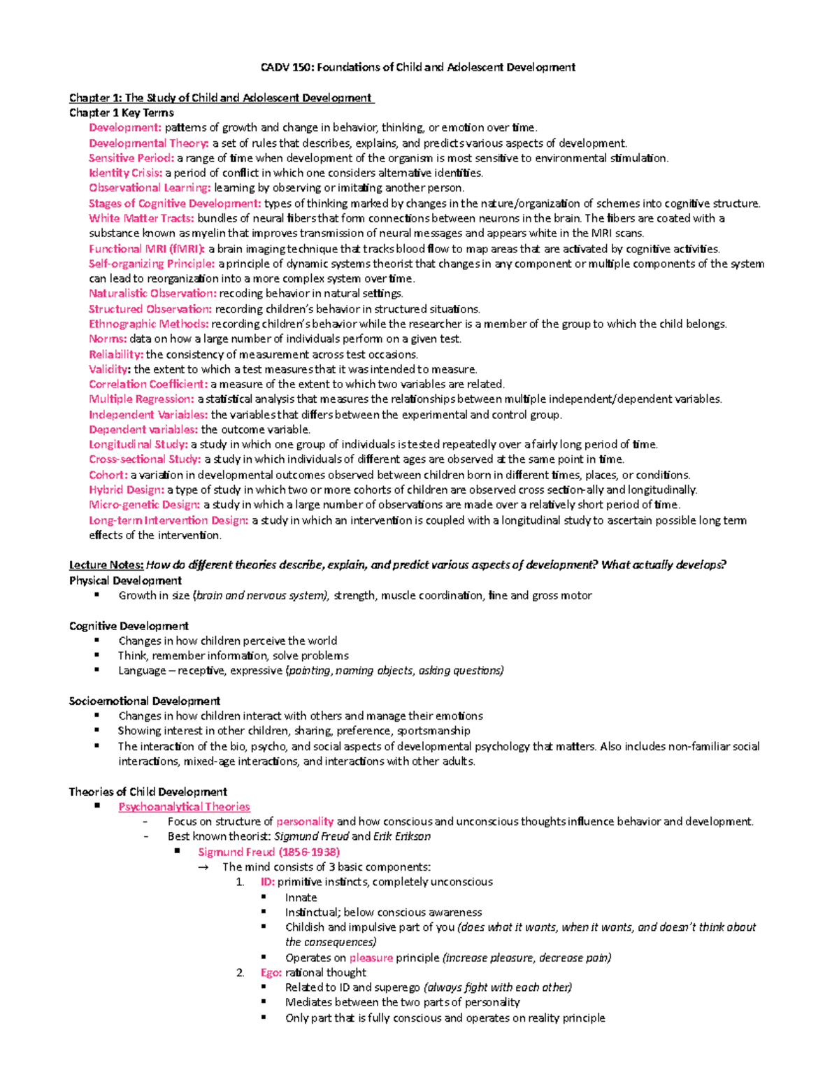 CADV 150 Chapter 1: Foundations of Child and Adolescent Development ...