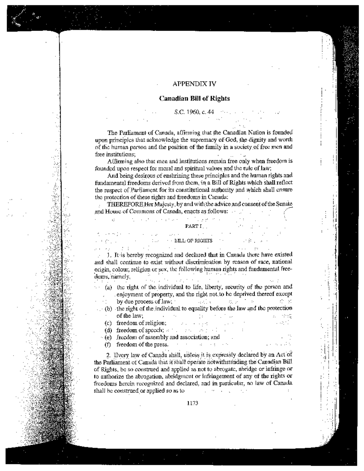 Canadian Bill of Rights (1960) - Key Principles and Provisions - Studocu