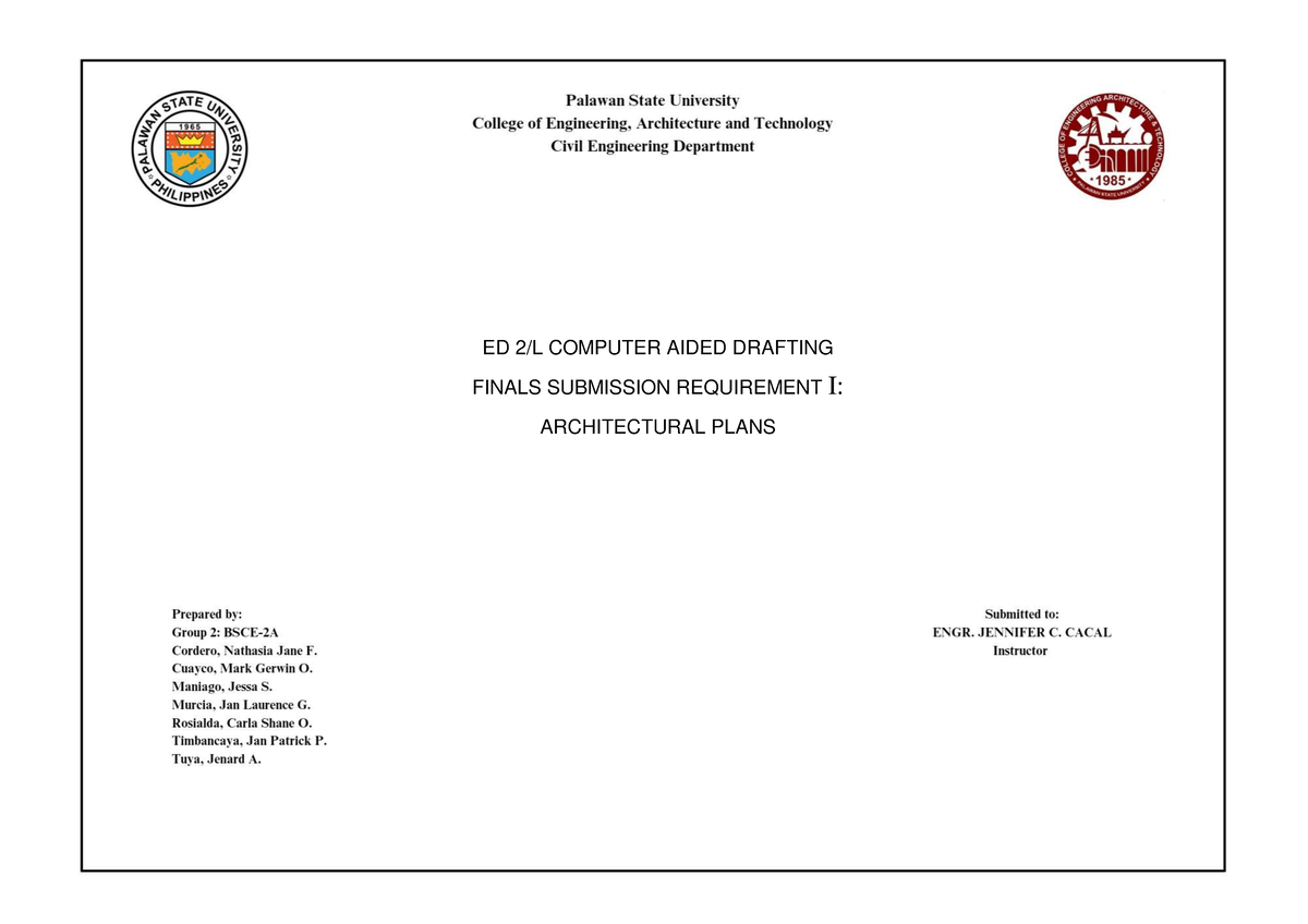 ED 2/L COMPUTER AIDED DRAFTING FINALS: ARCHITECTURAL & PLUMBING PLANS ...