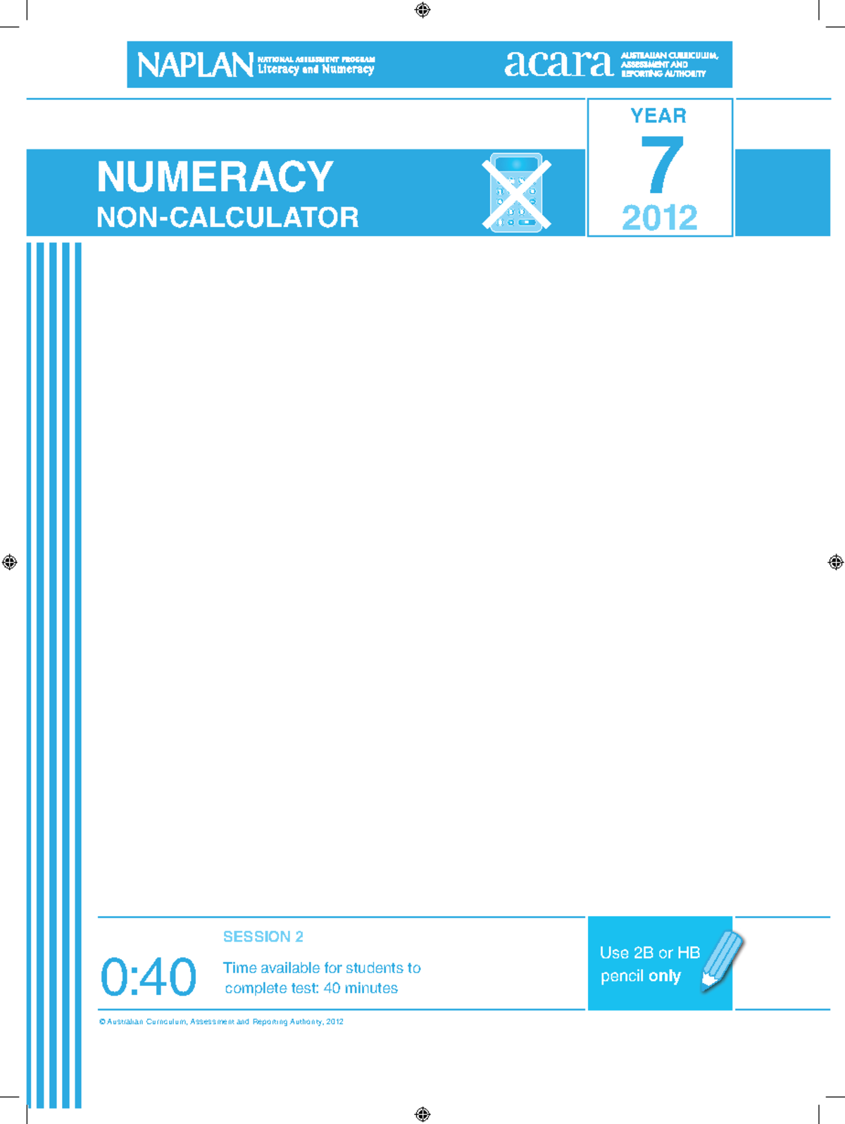 NAPLAN 2012 Final Test: Year 7 Numeracy (No Calculator) - Studocu