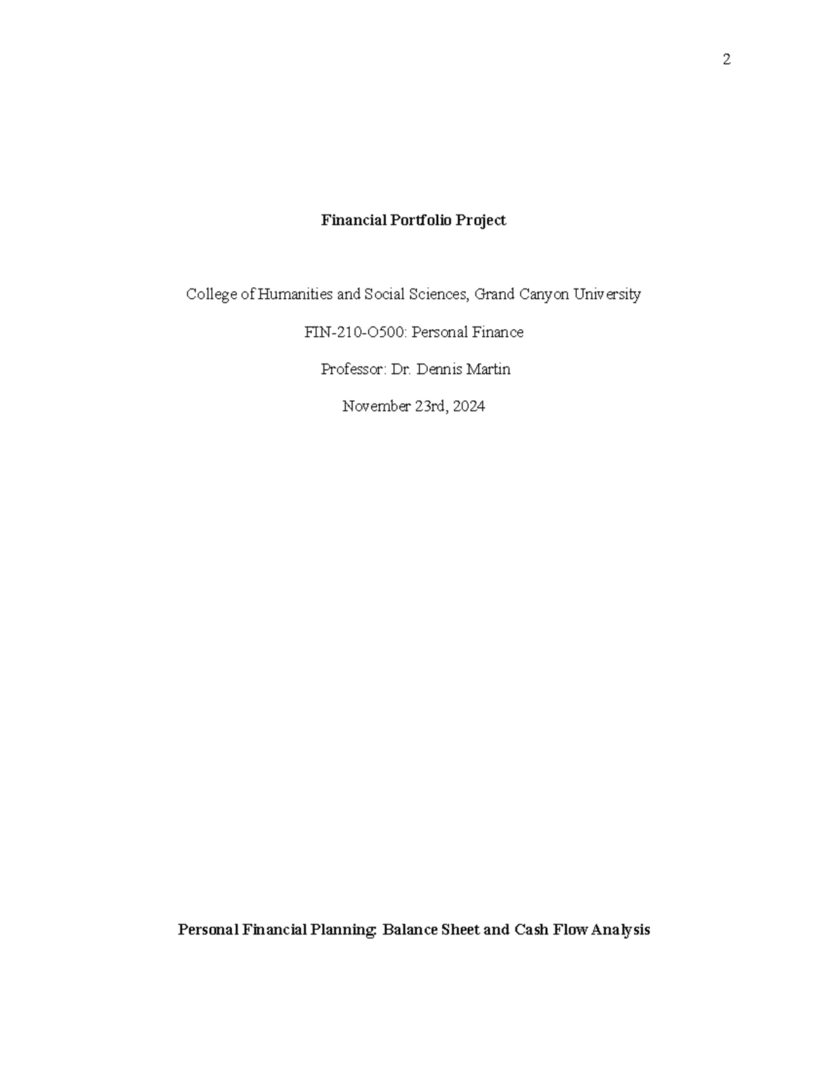 FIN-210-O500: Personal Finance Portfolio Project - Part 1 Analysis ...