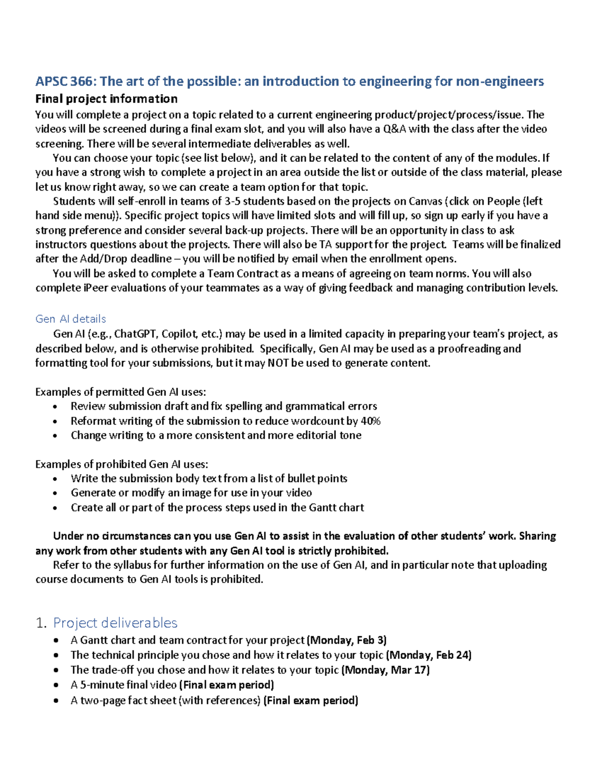 APSC 366: Final Project Guidelines for Engineering Topics and ...