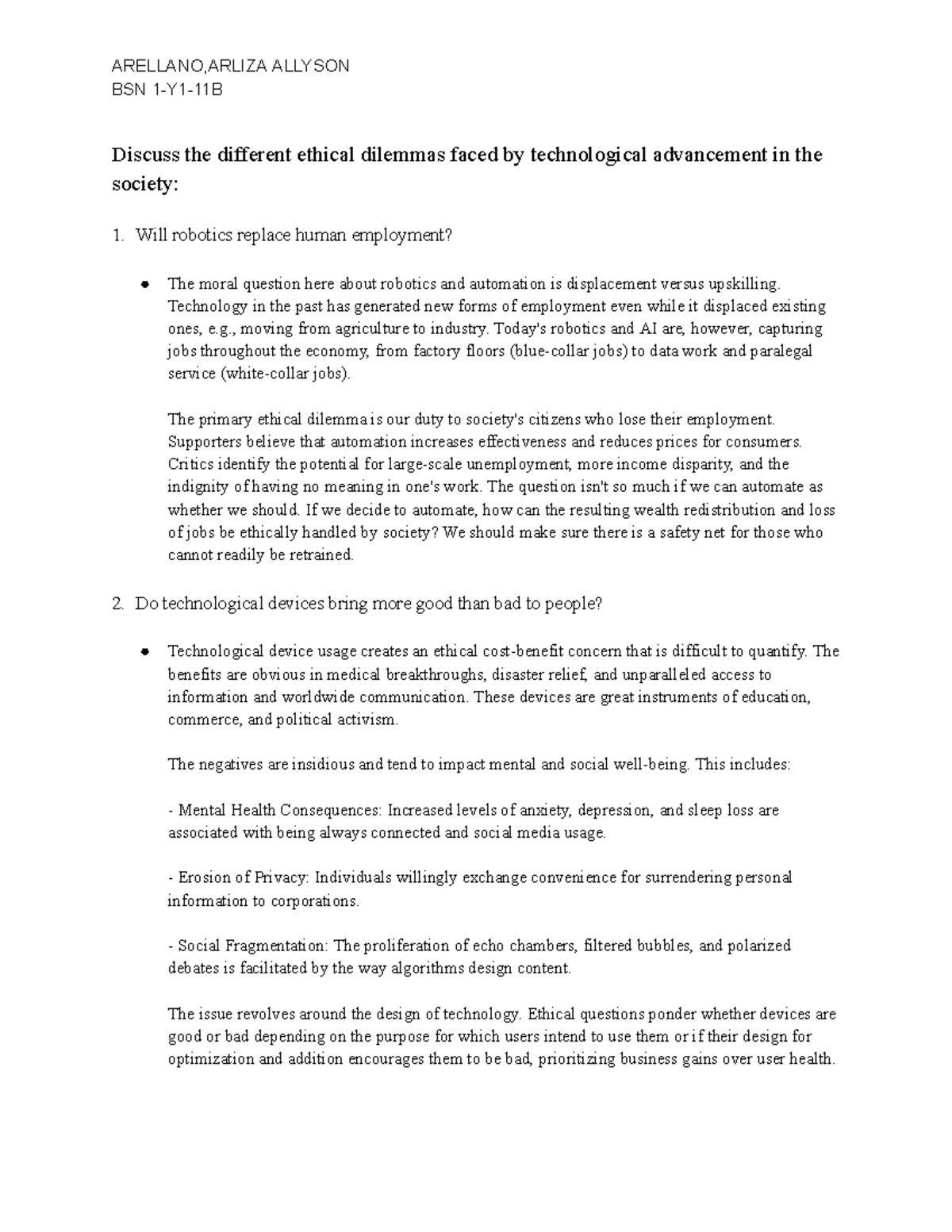 Assignment 8-STAS: Ethical Dilemmas of Tech Advancements in Society ...