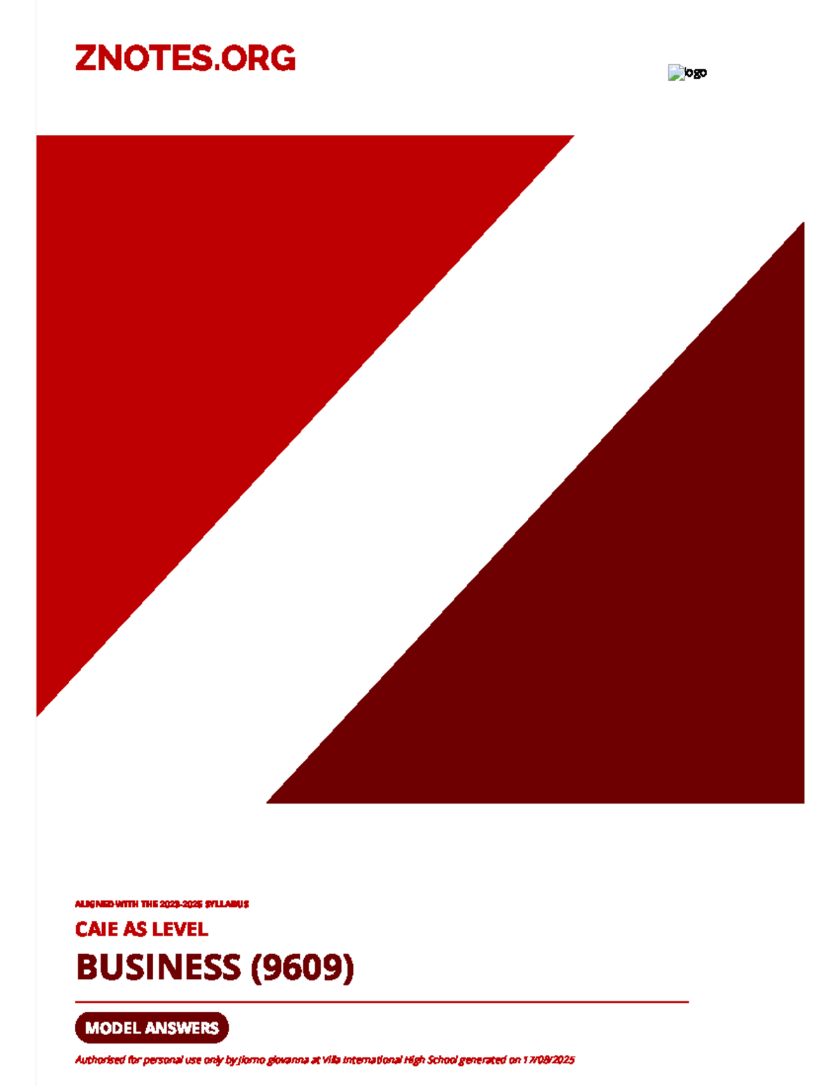 CAIE AS Level Business (9609) Model Answers - ZNotes.org - Studocu