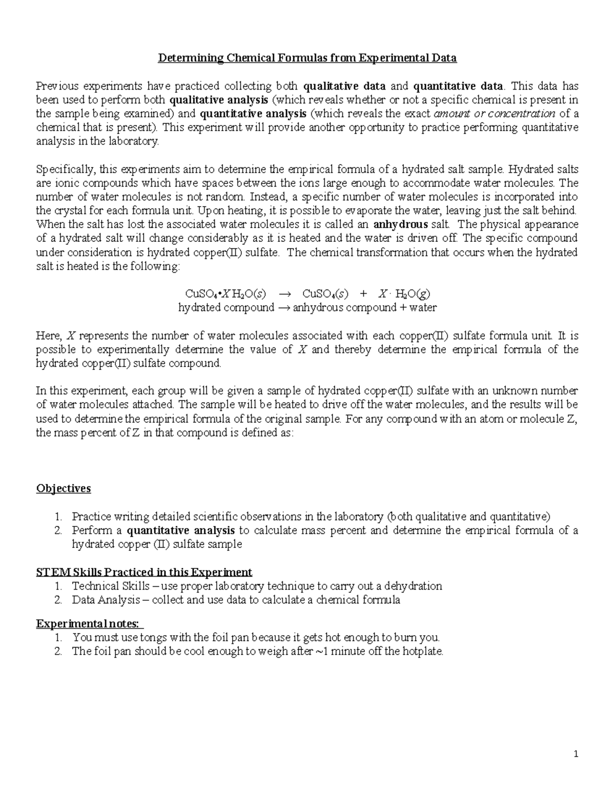 Determining Chemical Formulas Lab Handout - Determining Chemical ...