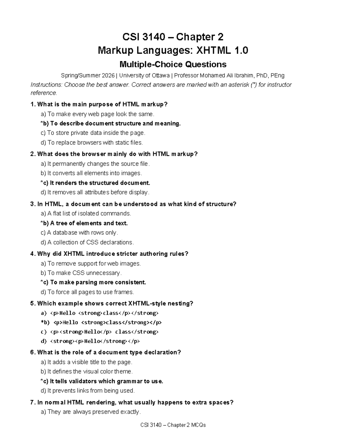 CSI 3140 Quiz 2: Chapter 2 XHTML MCQs and Answers - Studocu
