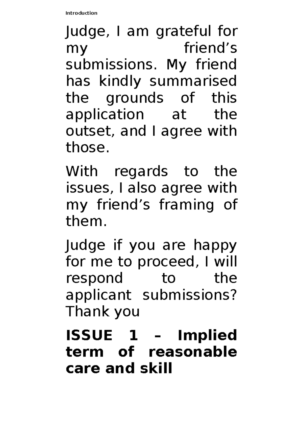 Advocacy Script for Legal Proceedings: Case Study on Implied Terms ...