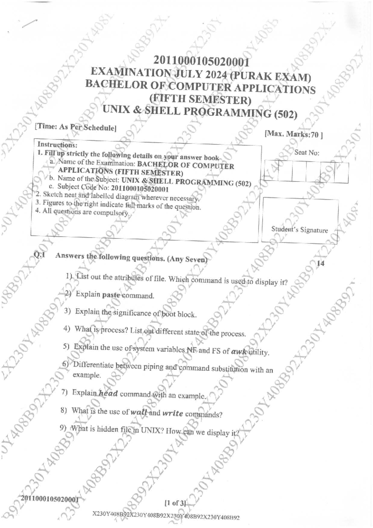 502 - UNIX SHELL PROGRAMMING JULY 2024 EXAMINATION NOTES - Studocu