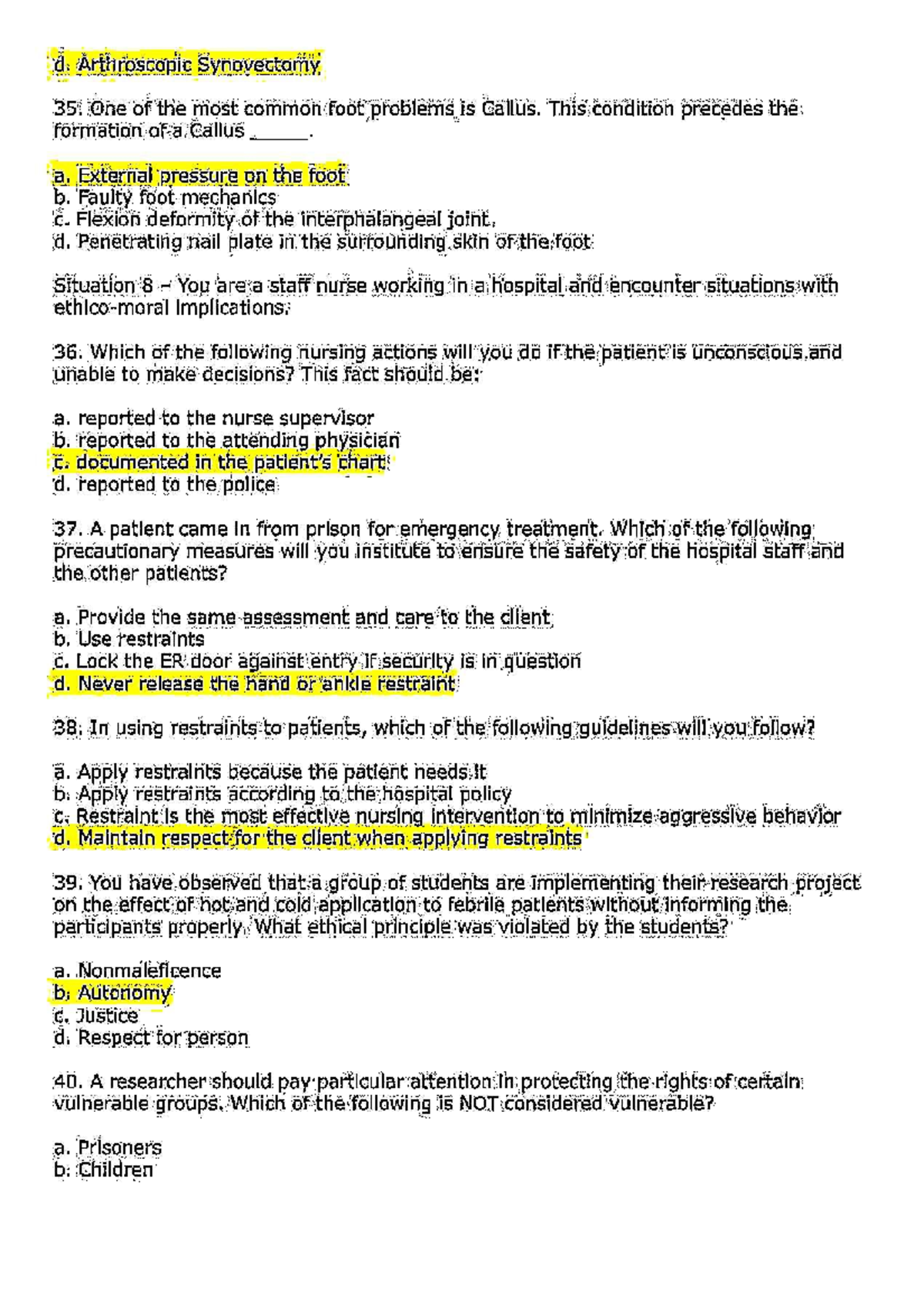 Quiz 38764: Nursing Ethics and Patient Care Scenarios - Studocu