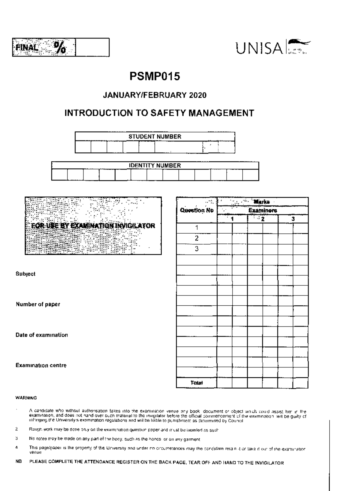 PSMP015 2020 Final Exam Review Guide - Studocu