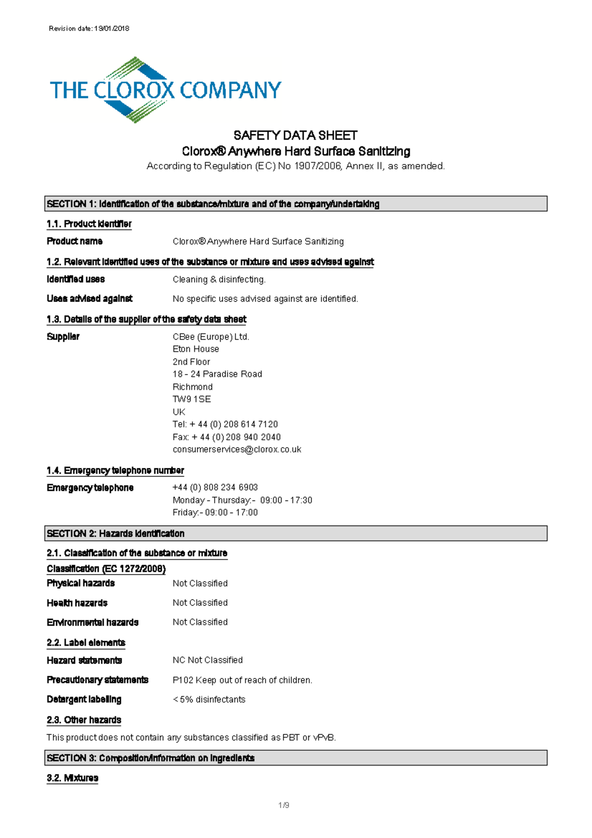SAFETY DATA SHEET: Anywhere Hard Surface Sanitizing (SDS) - Studocu