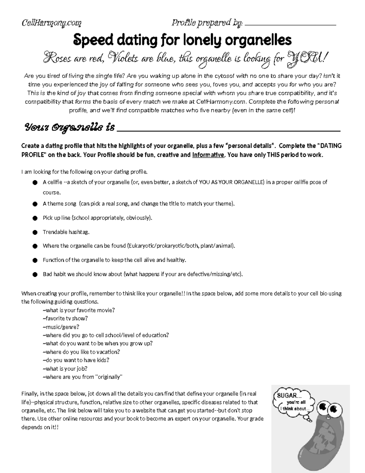Organelle Speed Dating 2019: Creative Profile Template Activity - Studocu