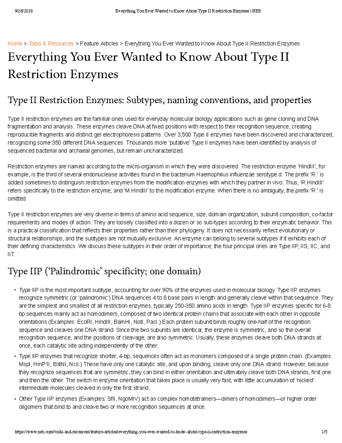 Comprehensive Overview of Type II Restriction Enzymes NEB - Studocu