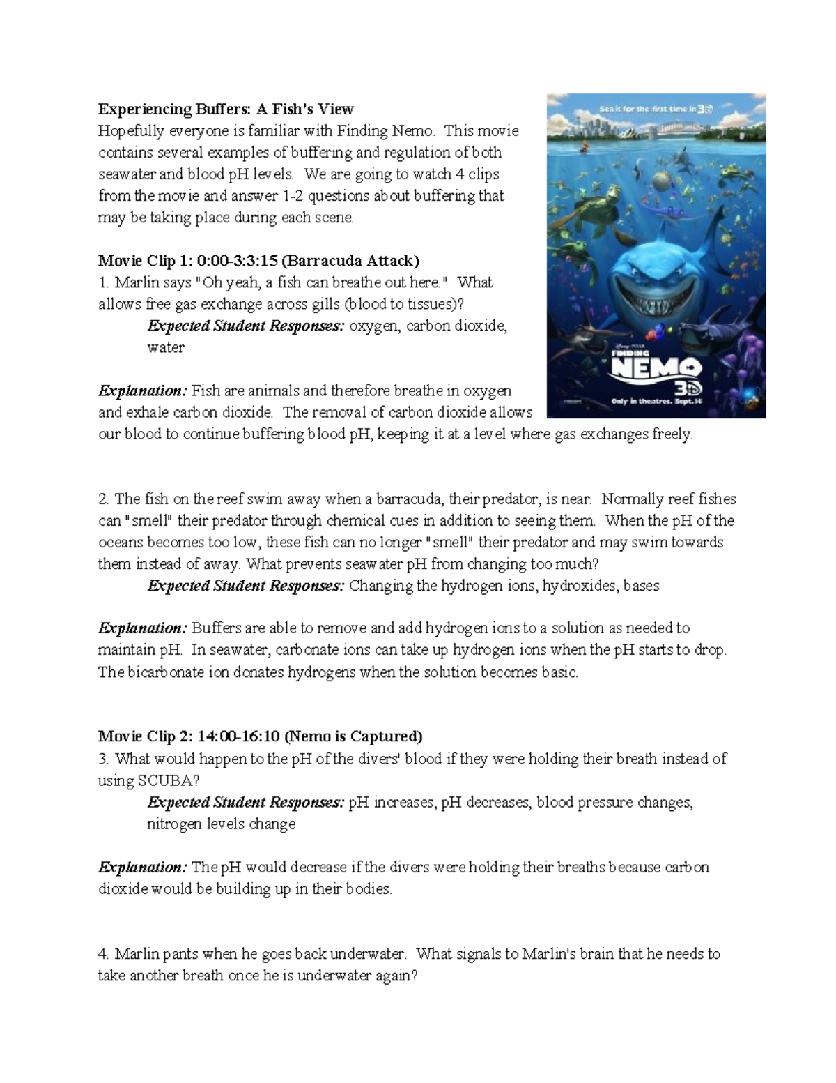 Experiencing Buffers: Finding Nemo Clips Analysis Worksheet - Studocu